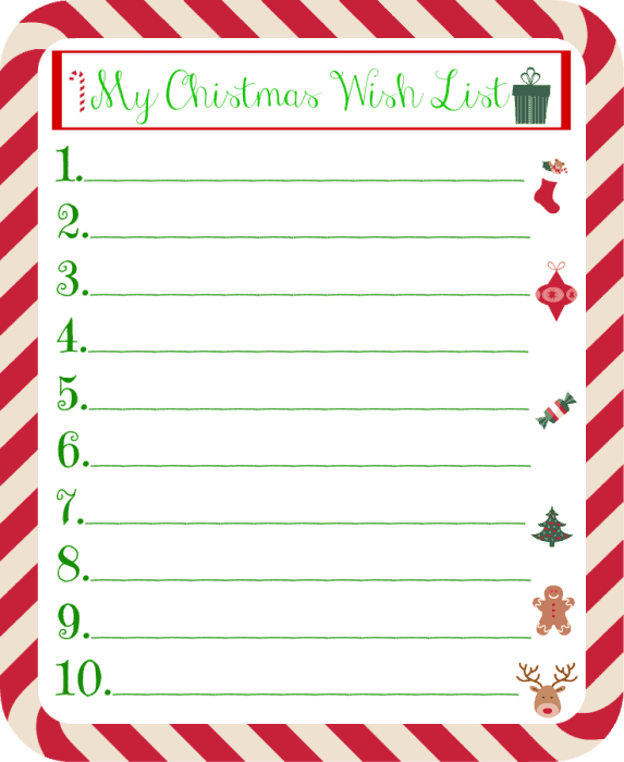 Christmas Gift Wish List For Kids Printable